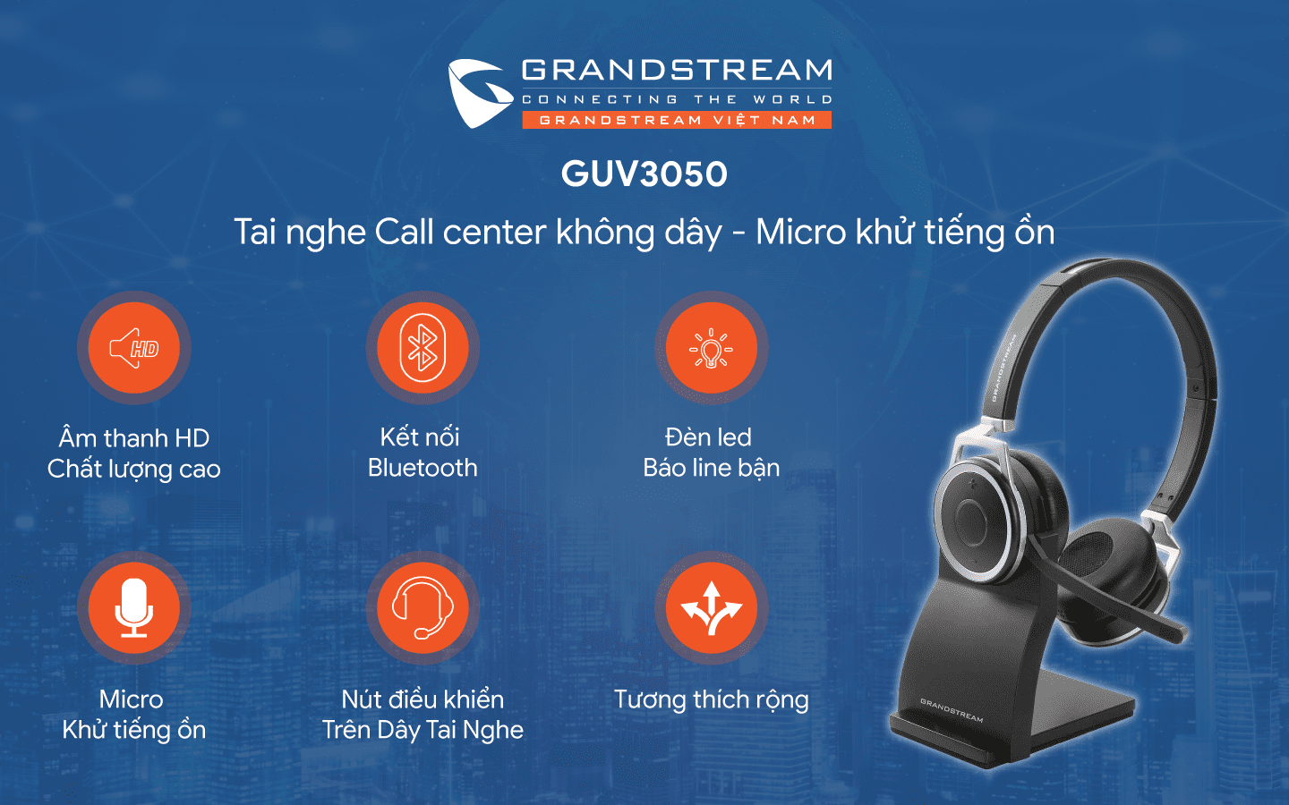 Tai Nghe Không Dây Cho điện Thoại Viên GUV3050 » Grandstream Việt Nam